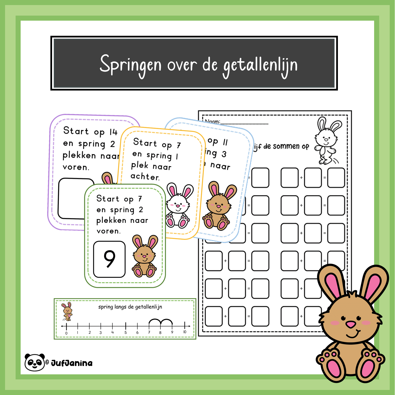 Springen over de getallenlijn - sommen tot 20 (Lente) - JufJanina