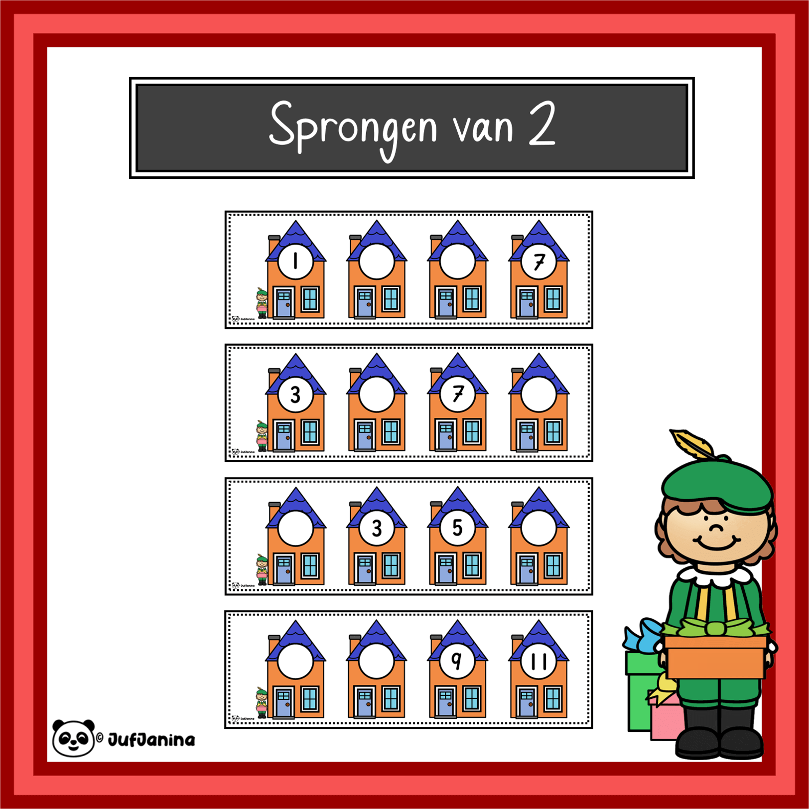 Sprongen van 2 - oneven getallen (Sinterklaas) - JufJanina
