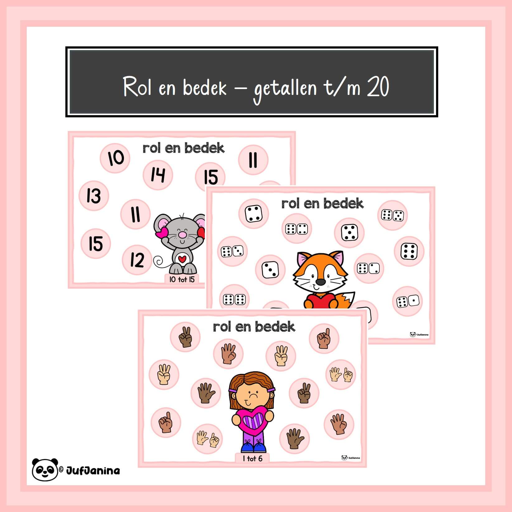 Rol en bedek - getallen t/m 20 (Valentijnsdag) - JufJanina